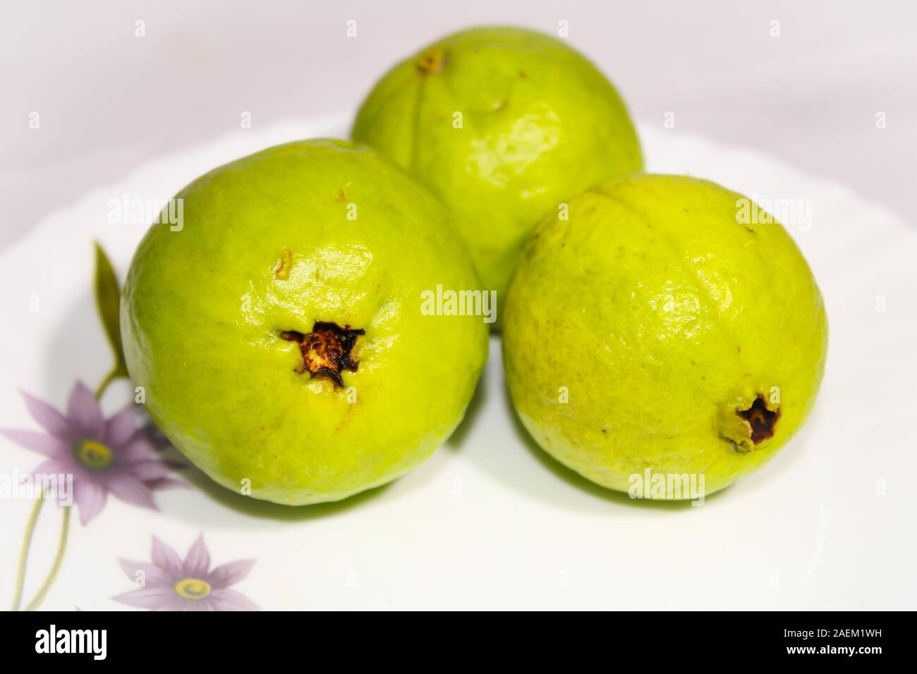 Group of fresh fruit green guva with white background Stock Photo - Alamy