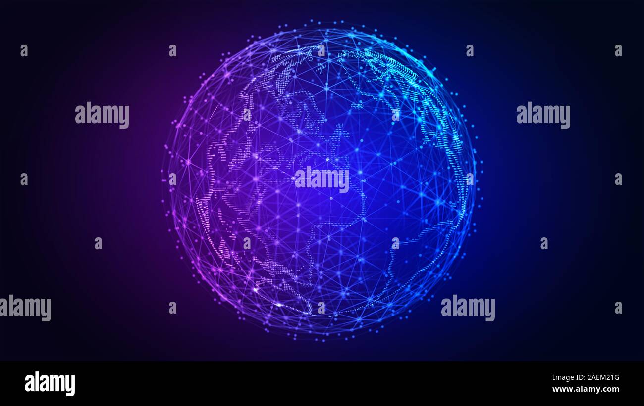 Connection lines Around Earth Globe. Background with Light Effect ...