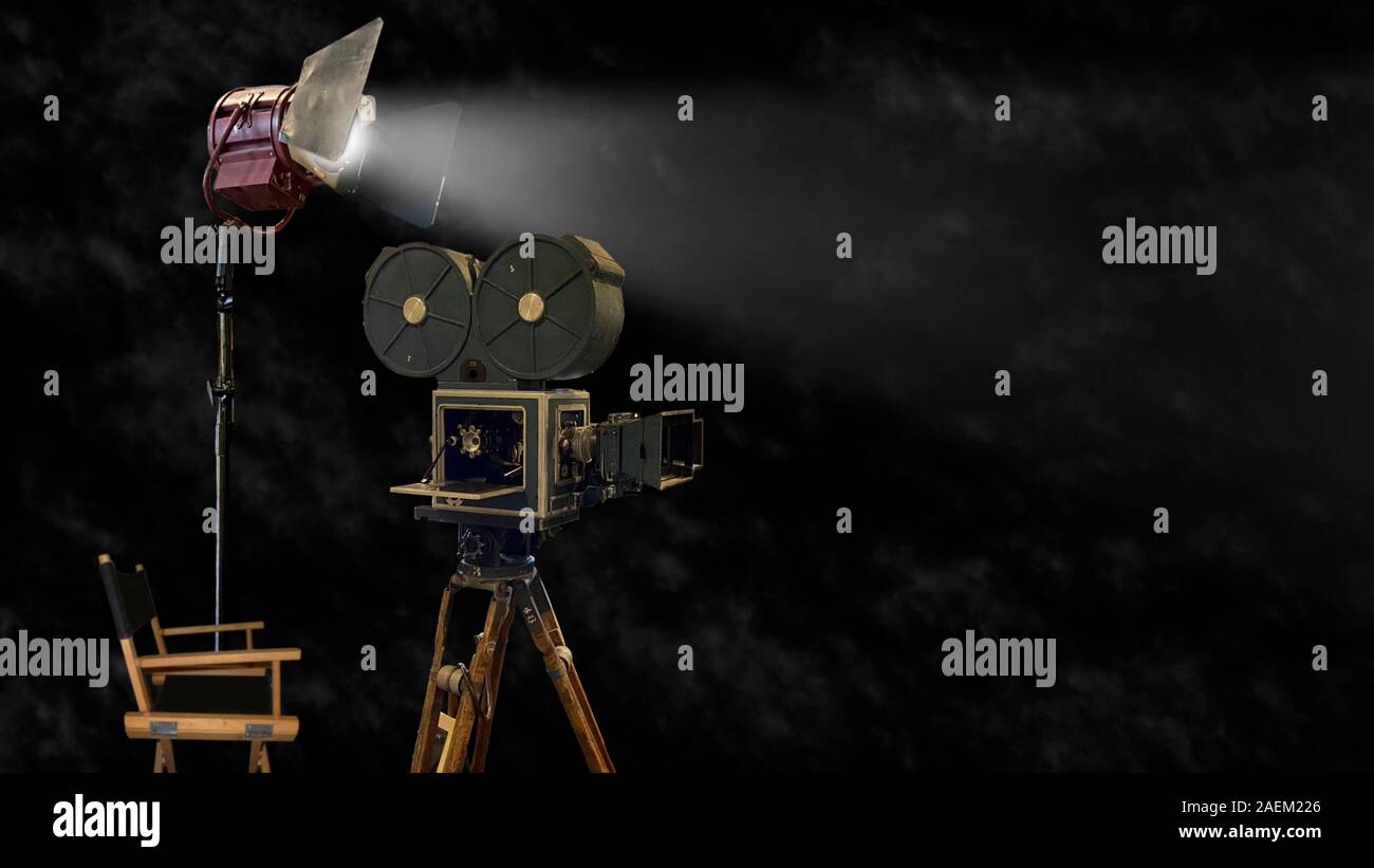 Vintage Hollywood camera and lighting set Stock Photo - Alamy