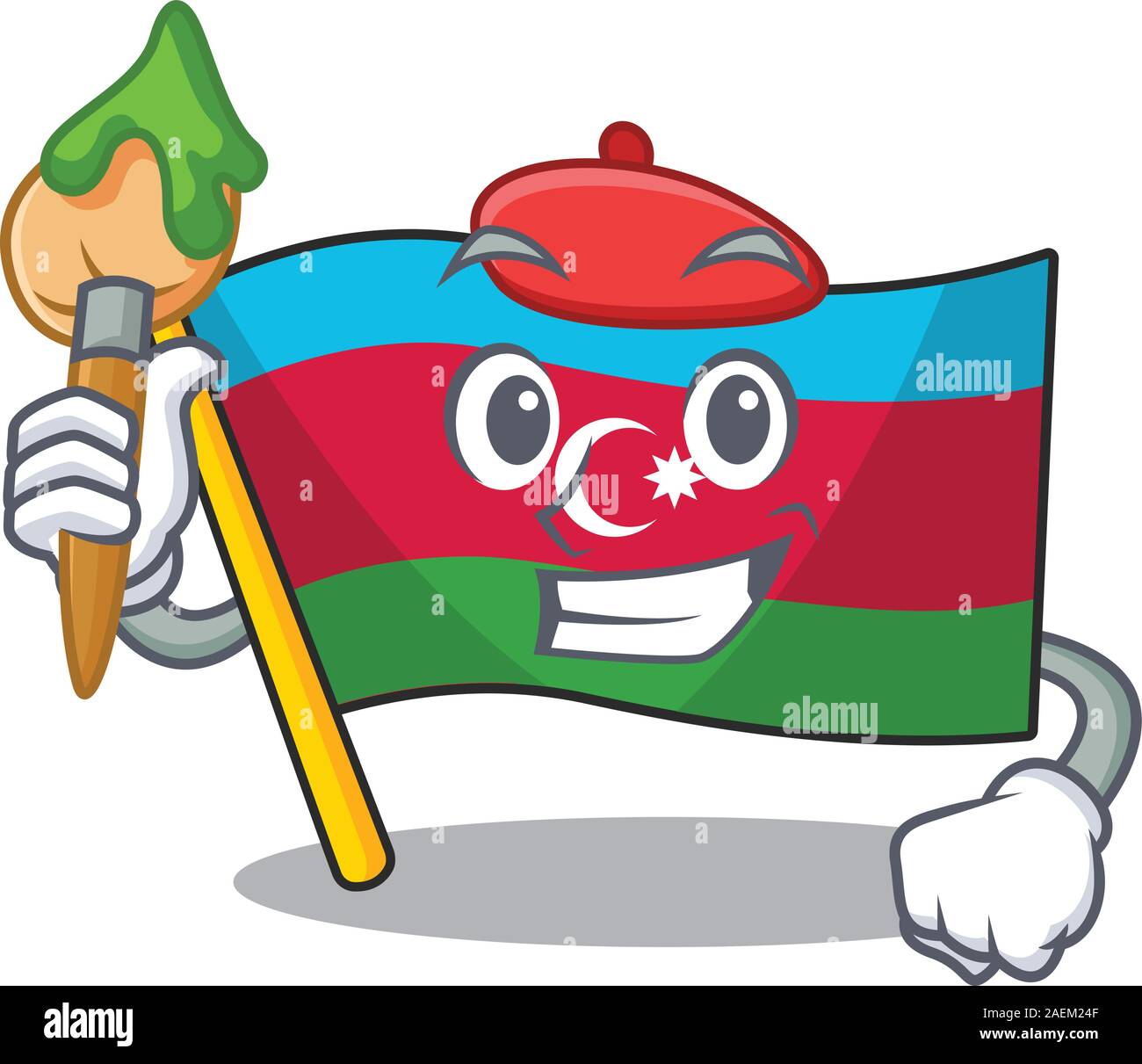 Cheerful flag azerbaijan Artist cartoon character with brush Stock ...