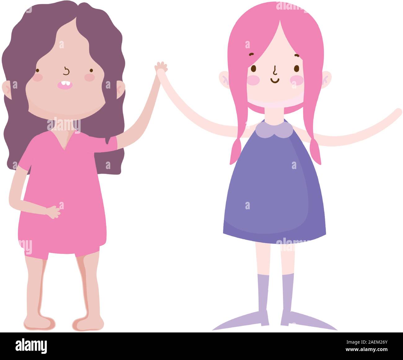 cute little girls holding hands friends cartoon characters vector ...