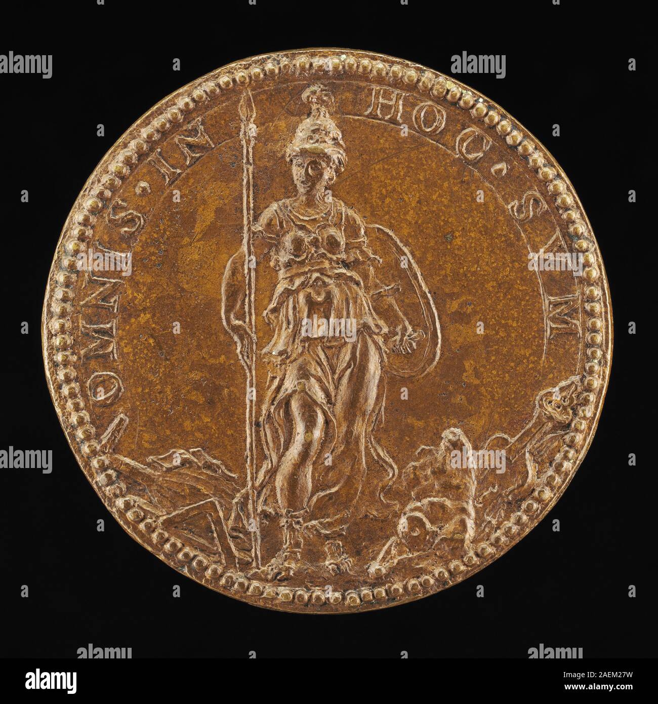 A 1562 print by Pier Paolo Galeotti depicting Minerva armed on the ...