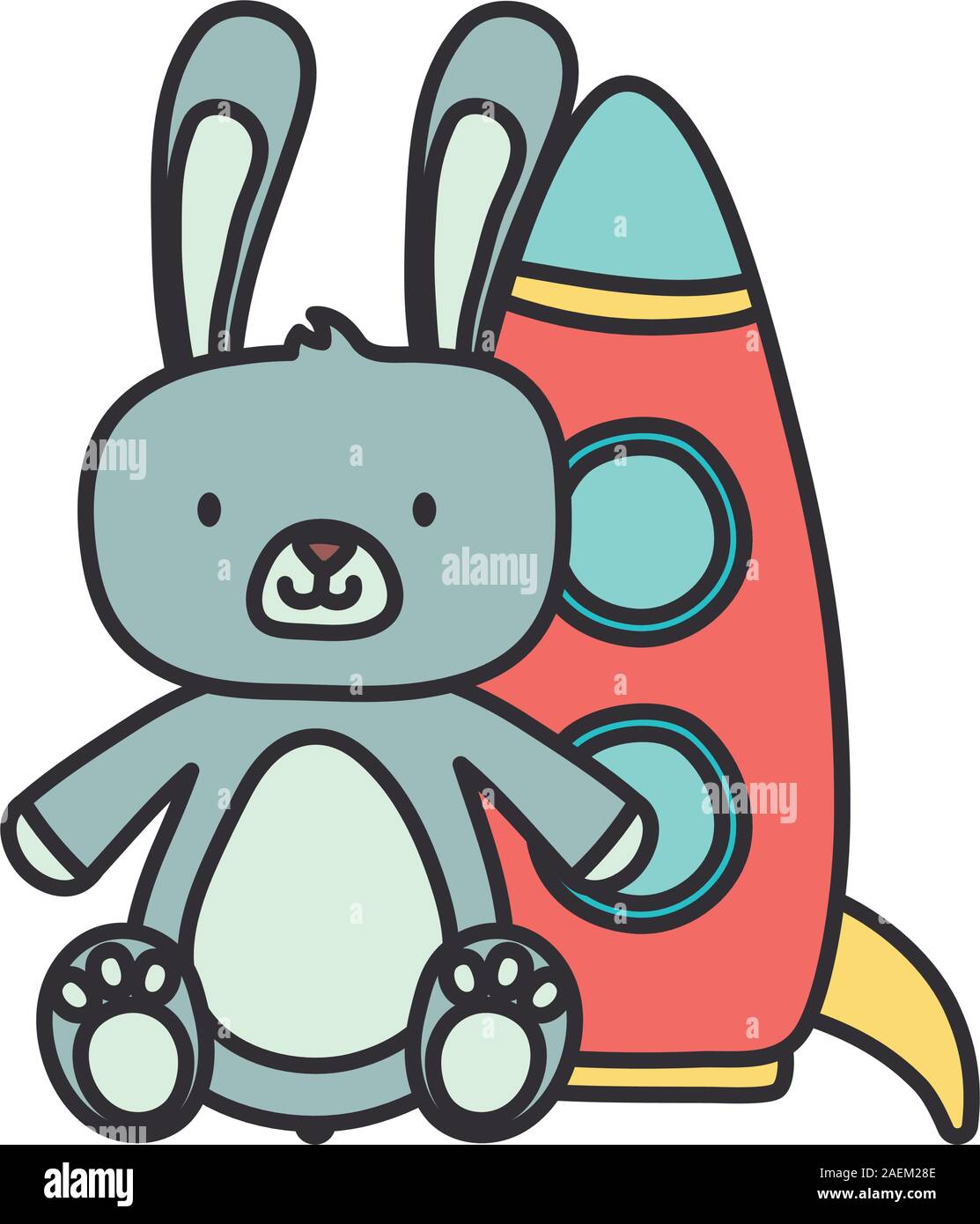 kids toy, rabbit furry and plastic rocket toys on white background ...