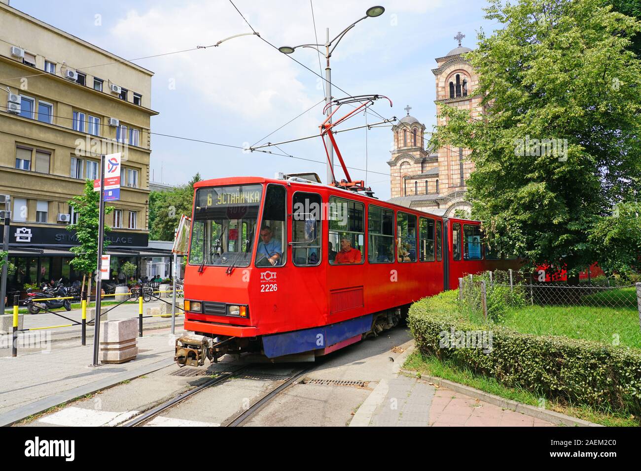 BELGRADE, SERBIA -18 JUN 2019- View of a street tram in Belgrade ...