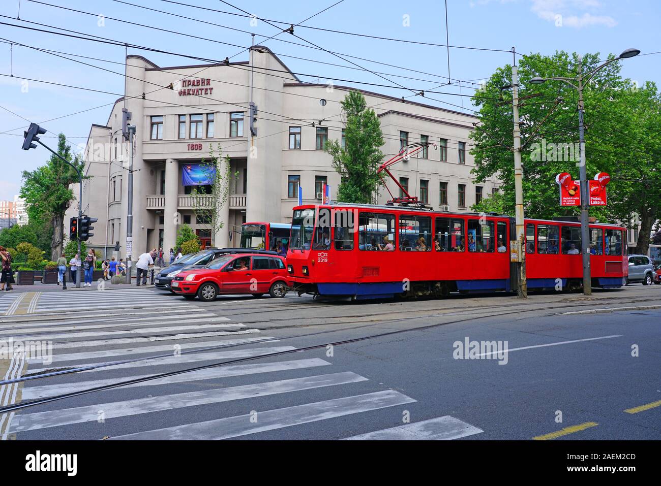 BELGRADE, SERBIA -18 JUN 2019- View of a street tram in Belgrade ...