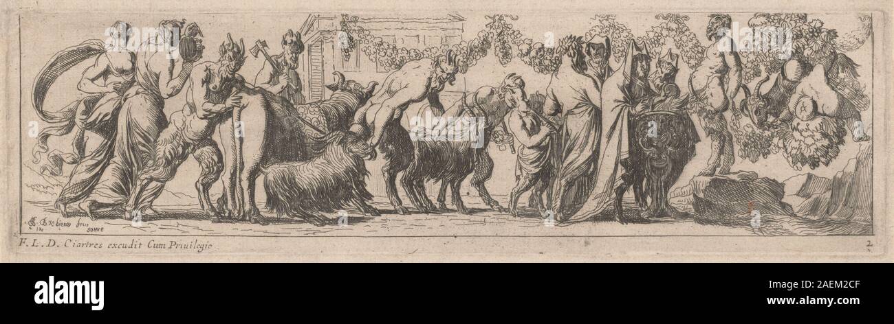 Engraving by Pierre Brebiette from 1626 depicting satyrs bringing ...