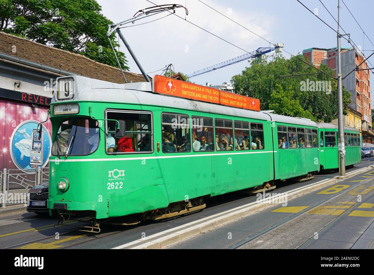 BELGRADE, SERBIA -18 JUN 2019- View of a street tram in Belgrade ...