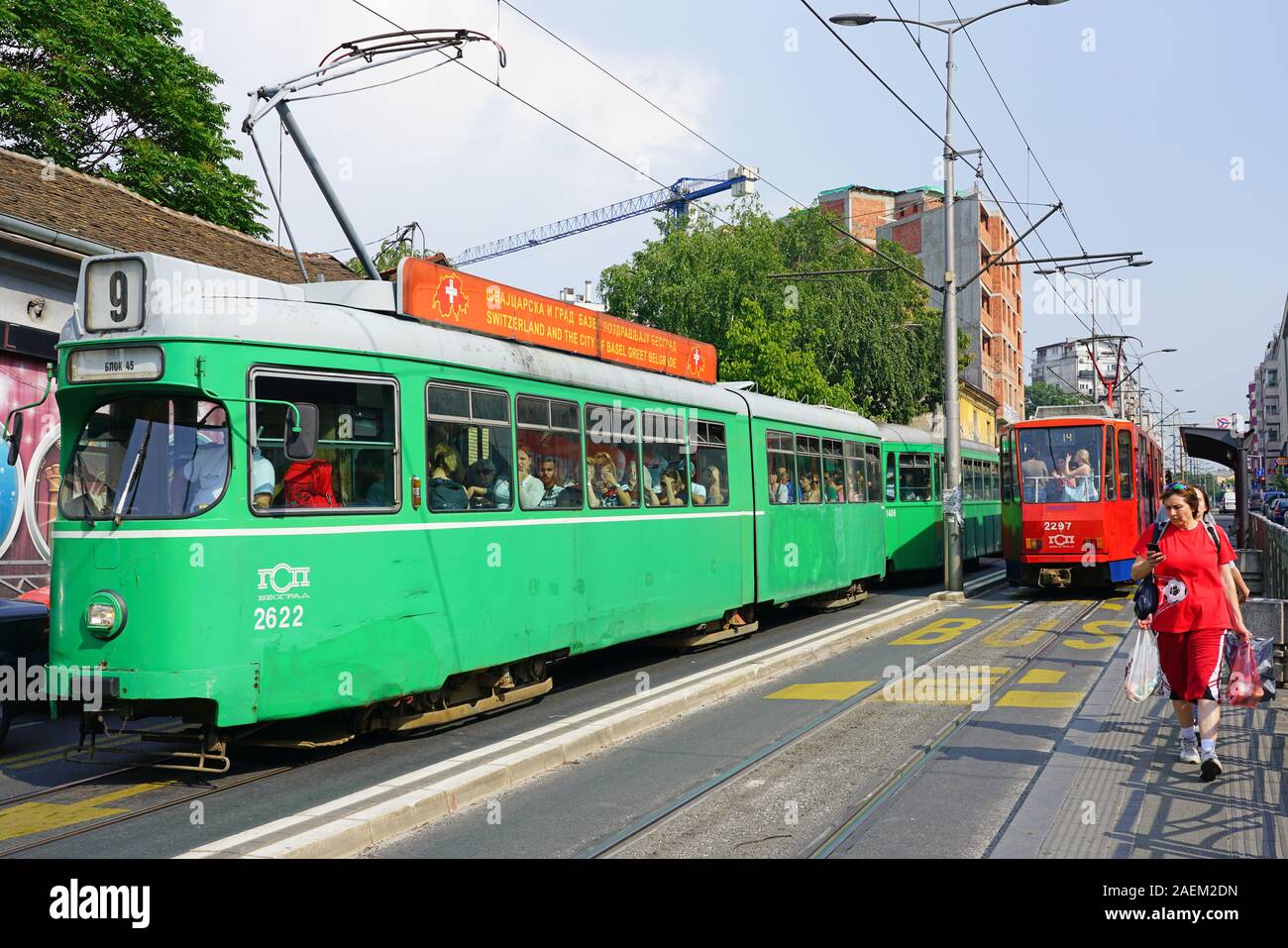 BELGRADE, SERBIA -18 JUN 2019- View of a street tram in Belgrade ...