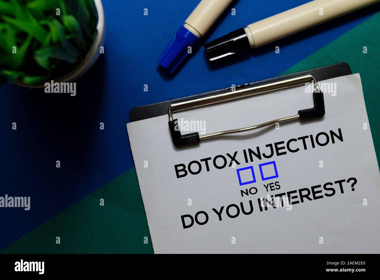Botox Injection, Do You Interest? Yes or No. On office desk background ...