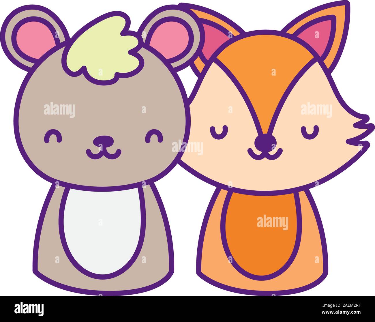 cute little bear and fox cartoon design vector illustration Stock ...