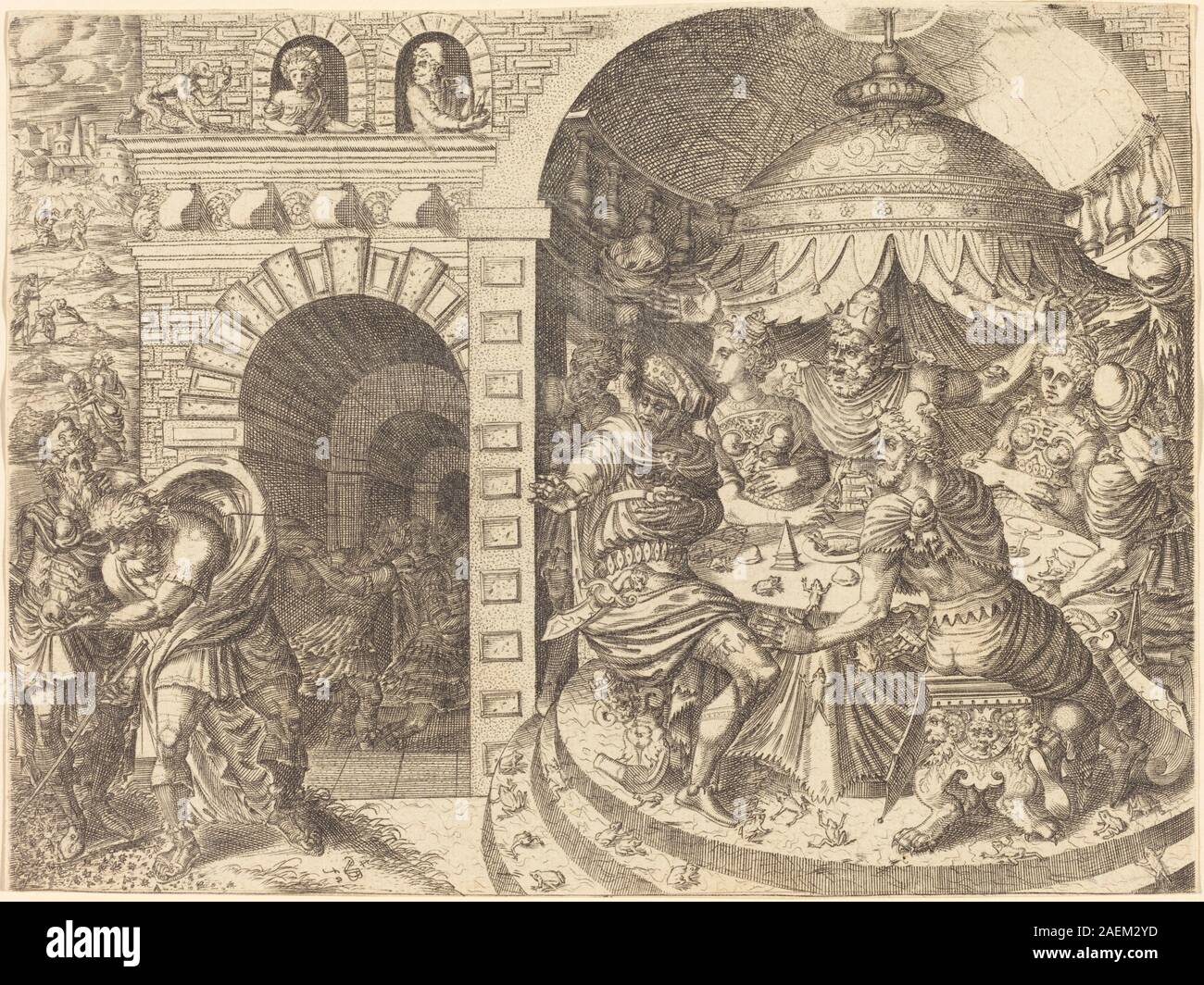 Pharaoh and the Plague of Frogs by Pierre Woeiriot depicts a biblical ...