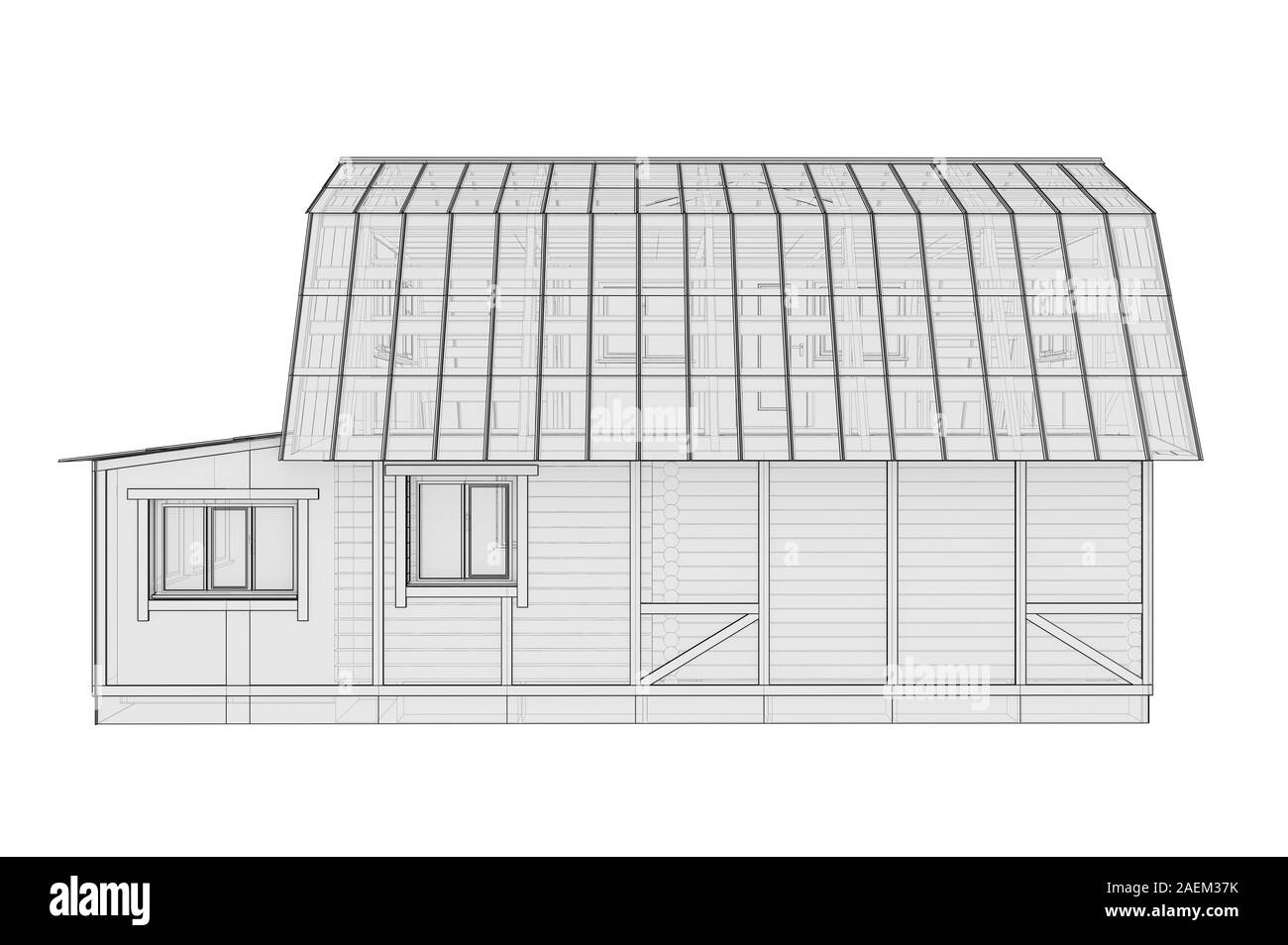 3D illustration of a small frame house. Isolated on a white background ...