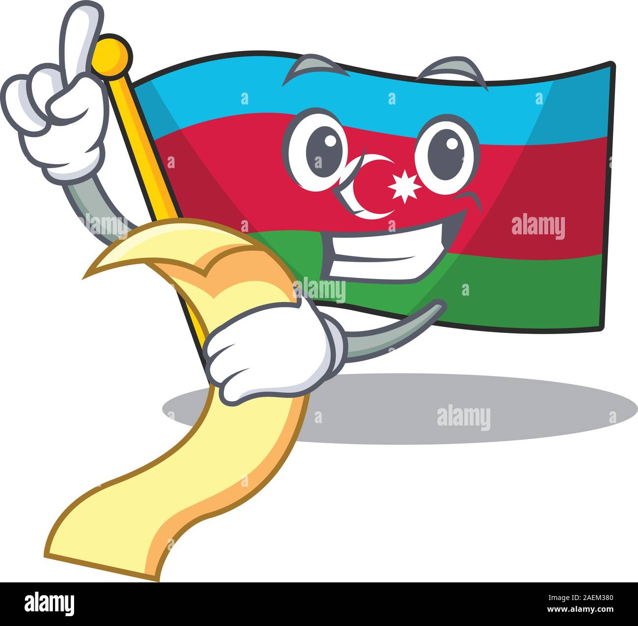 Cute flag azerbaijan cartoon character with menu ready to serve Stock ...