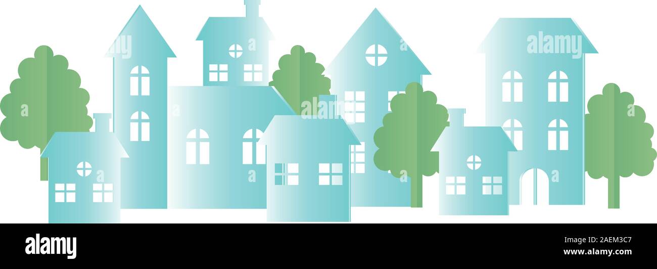origami paper houses neighborhood town trees gradient vector ...