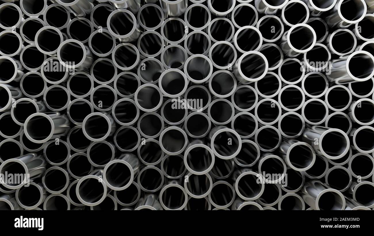 3D illustration. Wall of Steel Pipes. Randomly located. Great ...