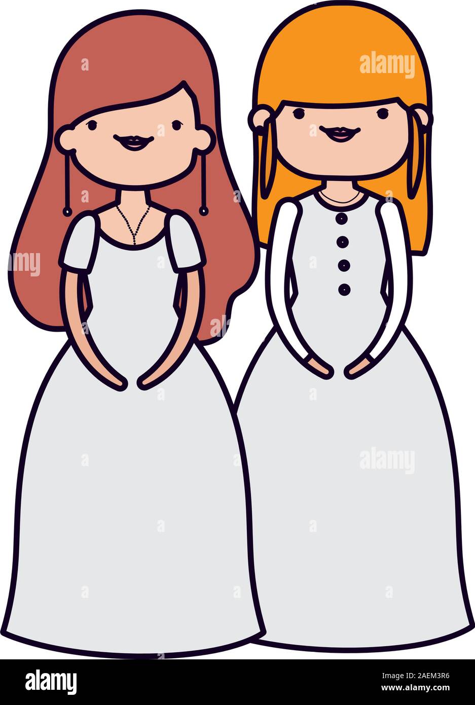 wedding brides women in elegant dress cartoon vector illustration Stock ...