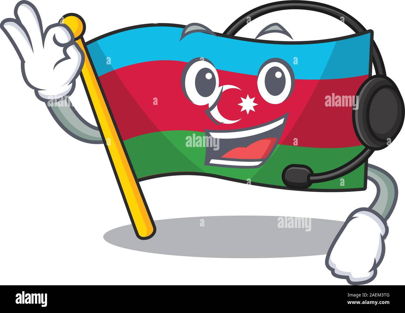 Flag azerbaijan cute cartoon character design with headphone Stock ...