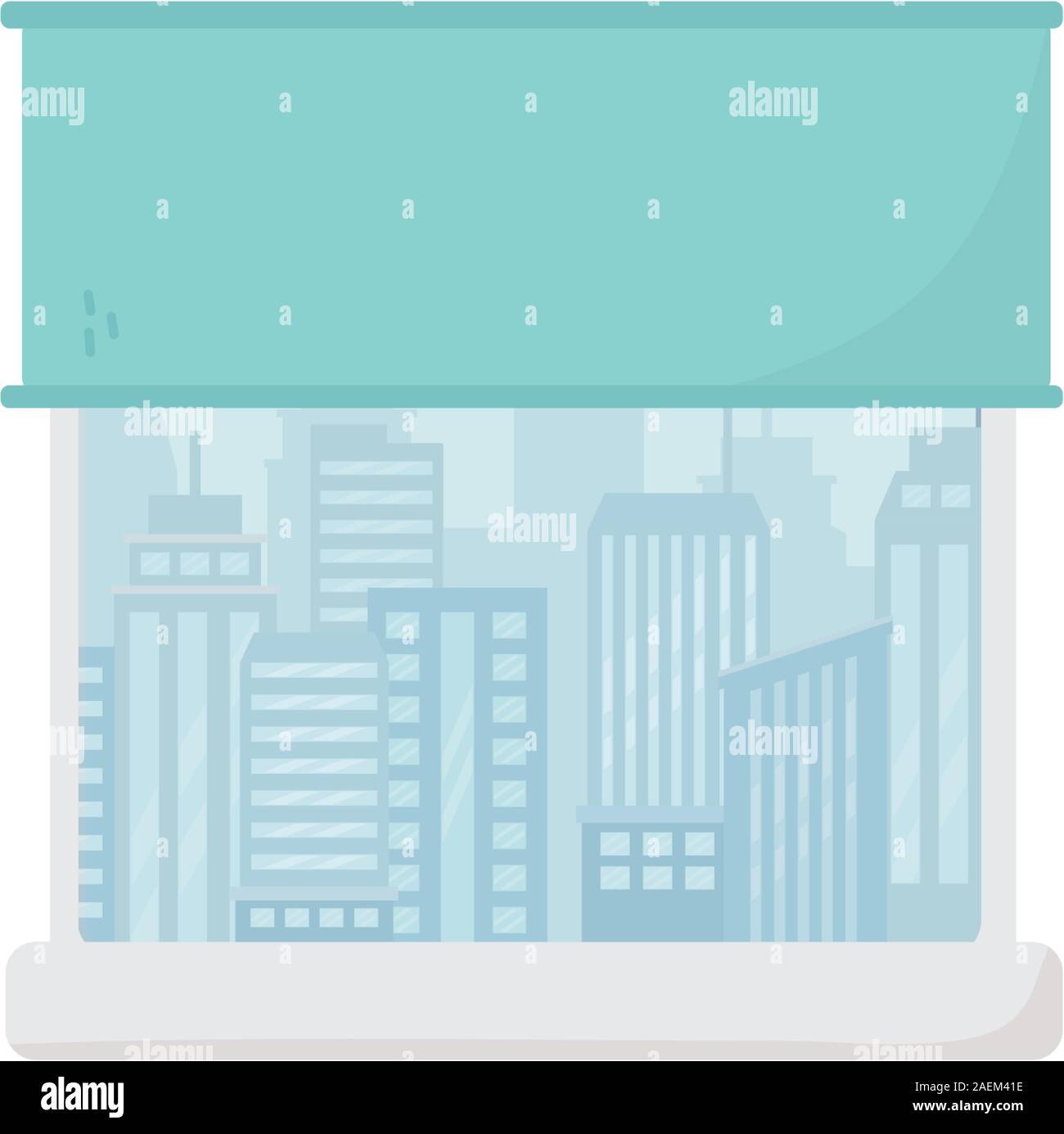window with curtain cityscape view design vector illustration Stock ...