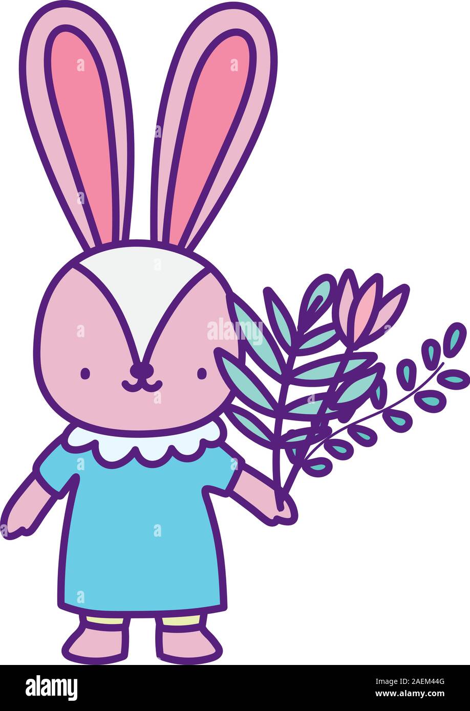 baby shower female rabbit with dress and flowers decoration vector ...
