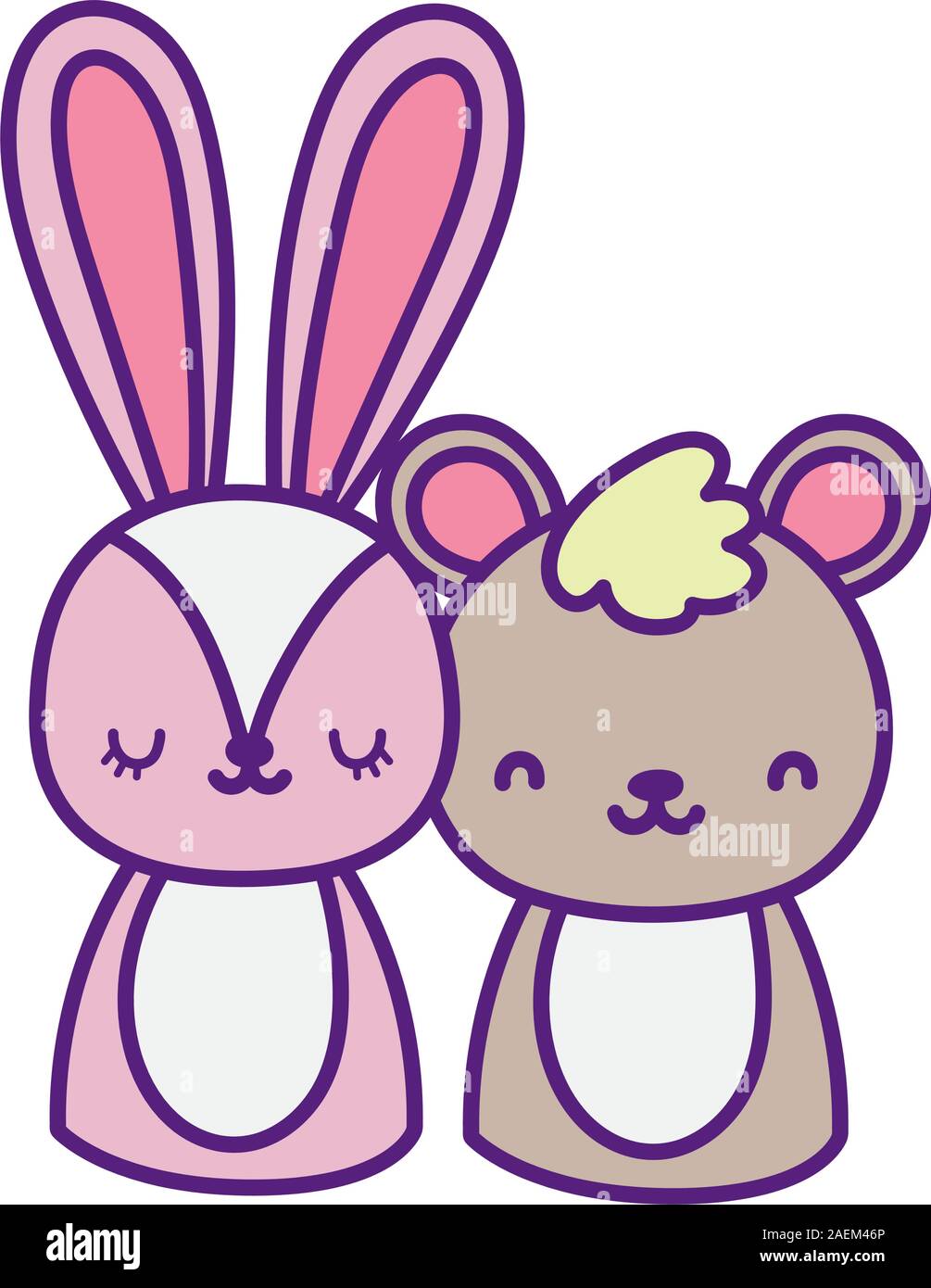 cute little rabbit and bear cartoon design vector illustration Stock ...