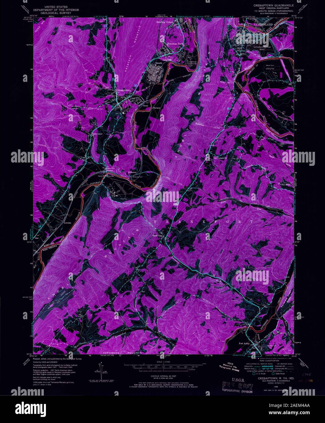 WV Cresaptown 252958 1949 24000 Inverted Stock Photo - Alamy