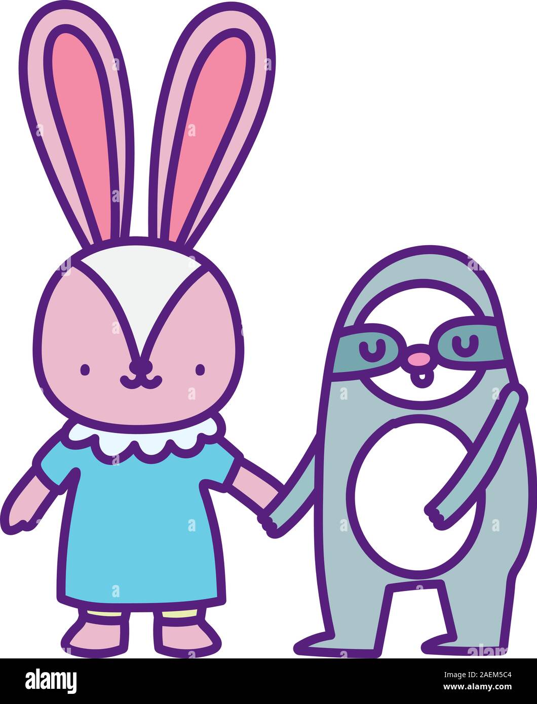 baby shower cute little rabbit with dress and sloth holding hands ...