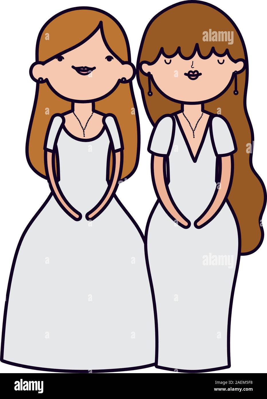 wedding brides women in elegant dress cartoon vector illustration Stock ...