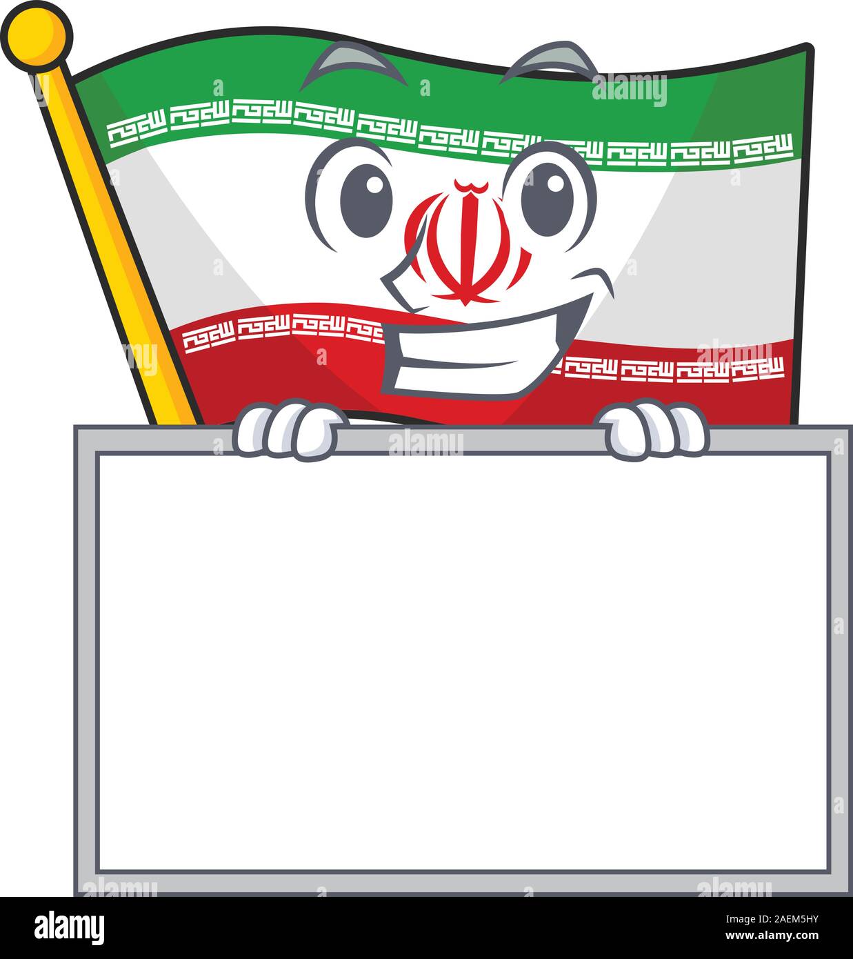 Grinning with board flag iran cartoon character style Stock Vector ...