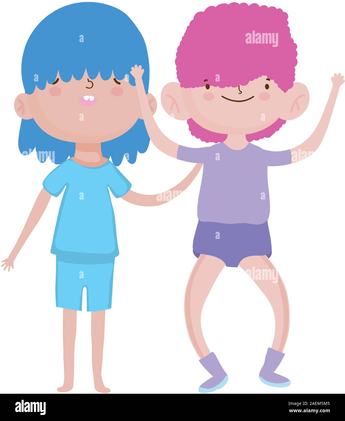 cute little boys friends together cartoon characters vector ...