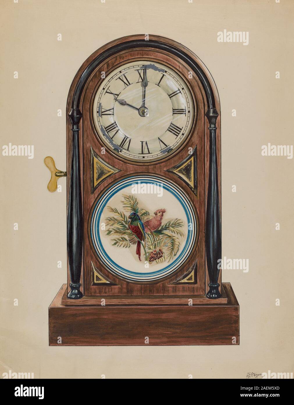 Mantel clock by Ralph Atkinson, circa 1936, showing wooden case, clock ...