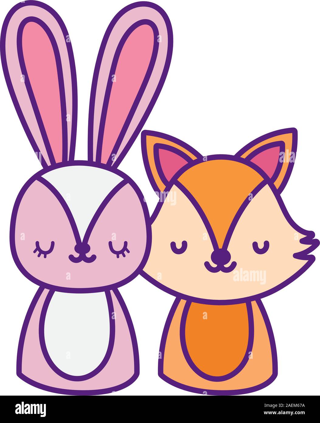 cute little rabbit and fox cartoon design vector illustration Stock ...