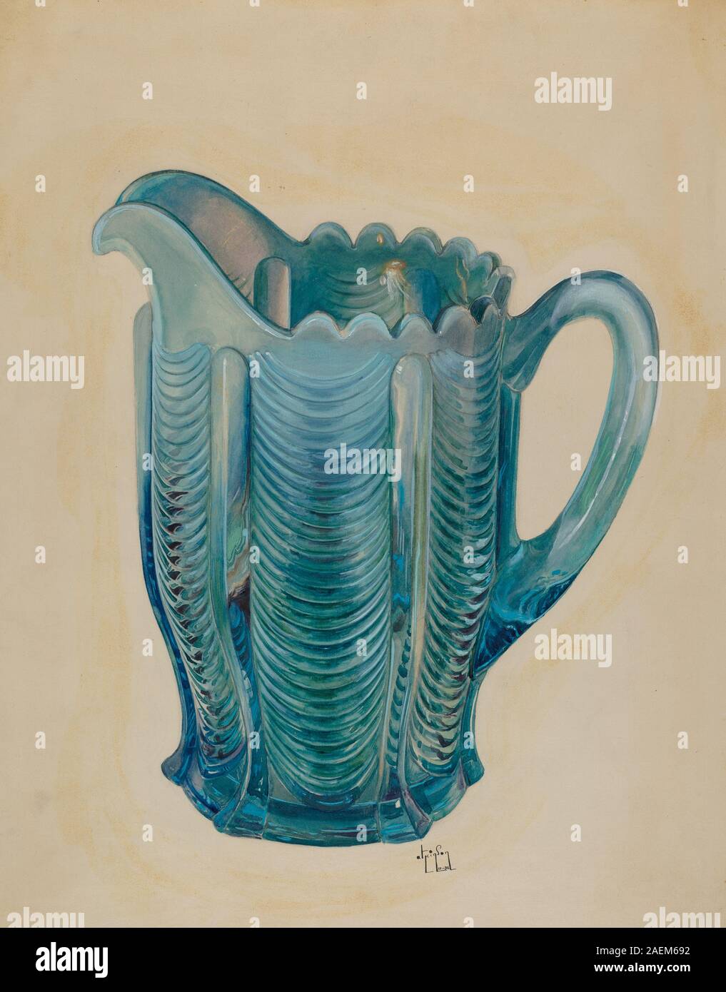 Water pitcher created by Ralph Atkinson in 1936. The glass vessel ...