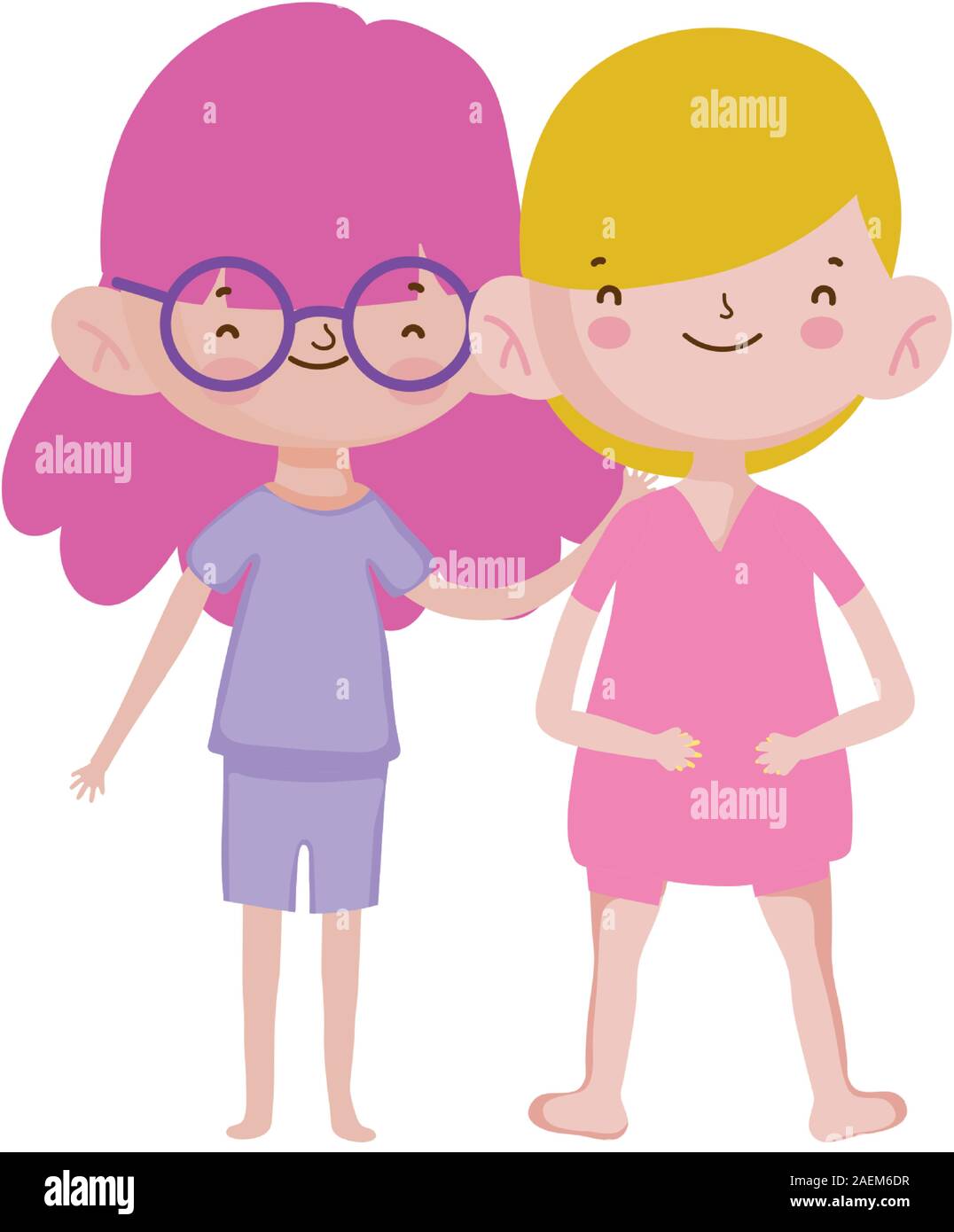 happy little boy and girl cartoon character vector illustration Stock ...