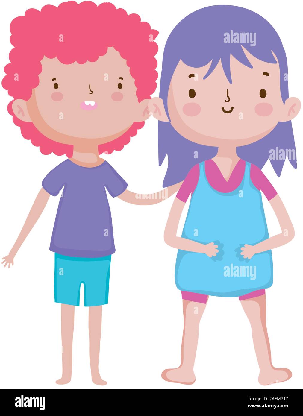 happy little boy and girl cartoon character vector illustration Stock ...