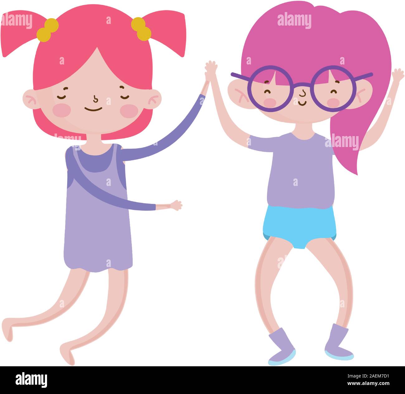 cute little girls holding hands friends cartoon characters vector ...