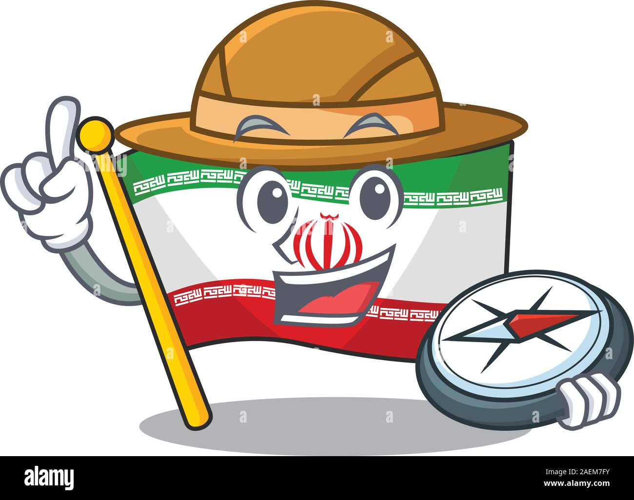 Explorer flag iran cartoon character holding a compass Stock Vector ...