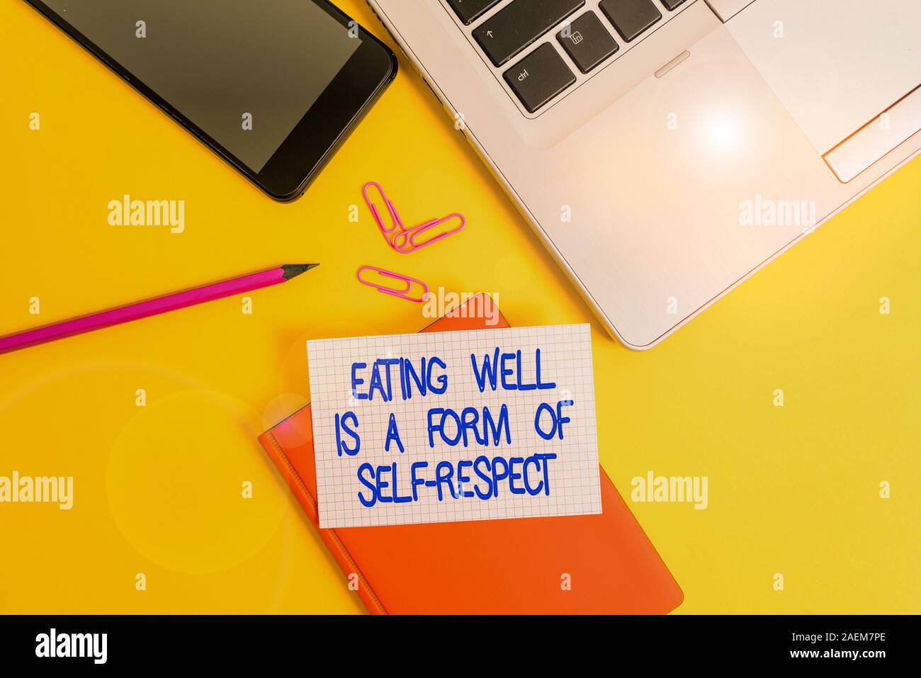 Conceptual hand writing showing Eating Well Is A Form Of Self Respect ...