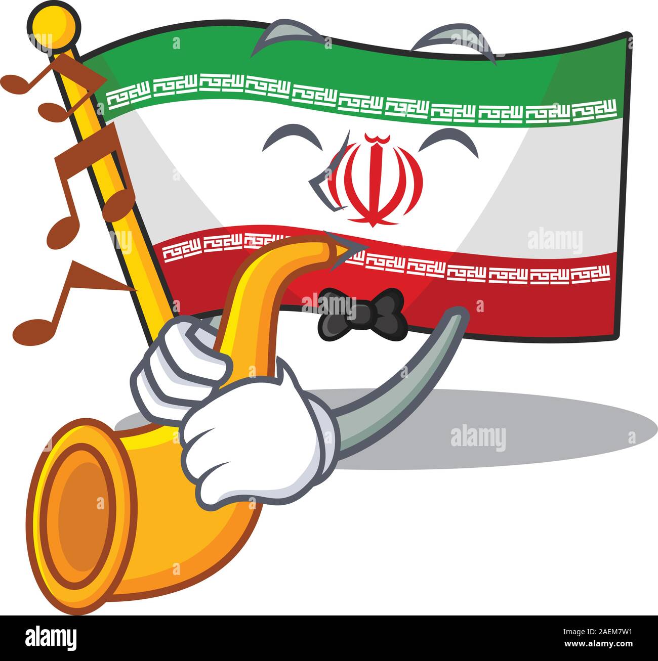 Supper cool flag iran cartoon character performance with trumpet Stock ...