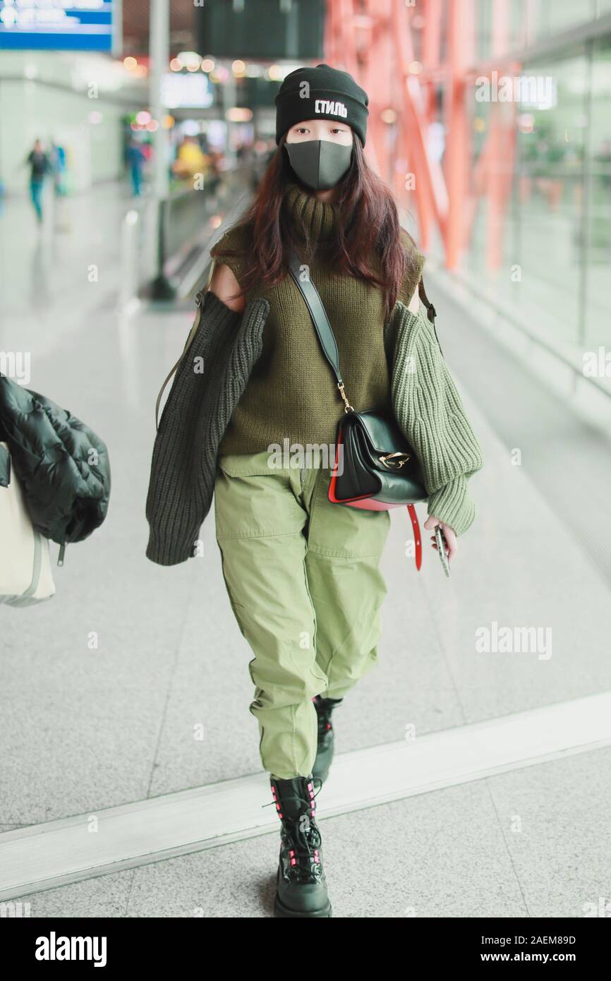 Chinese actress Jelly Lin or Lin Yun arrives at a Beijing airport ...