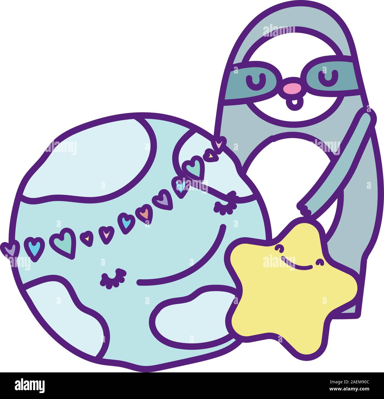 baby shower cute sloth and star world hearts love cartoon vector ...