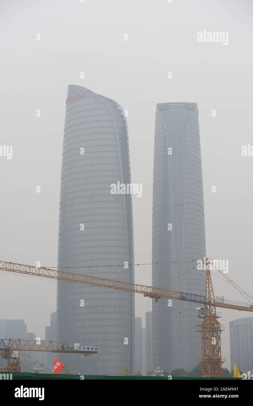 View of the skyscrapers covered by heavy haze in downtown area in ...