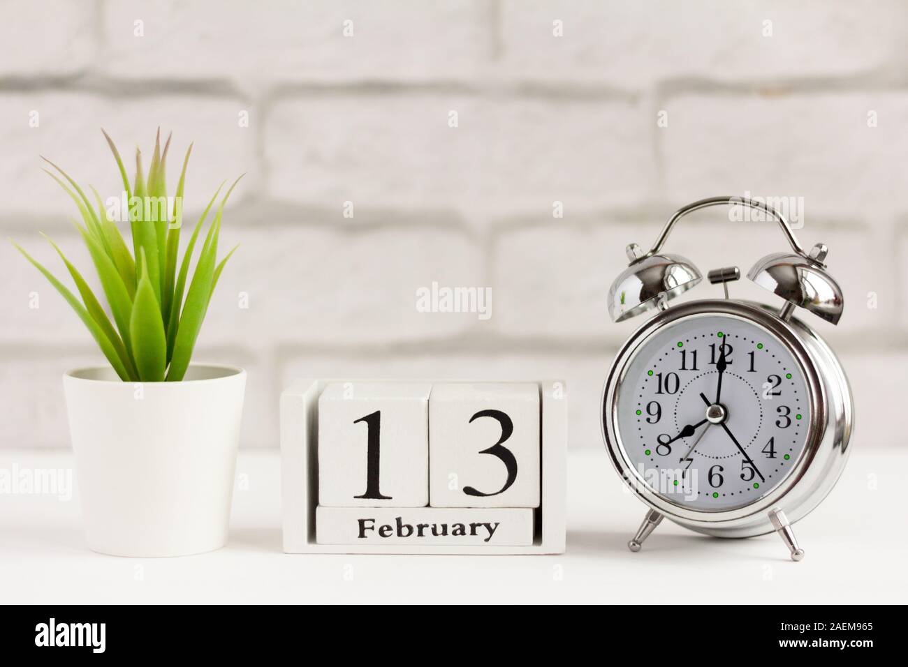 February 13 on a wooden calendar on a white background.World radio day ...