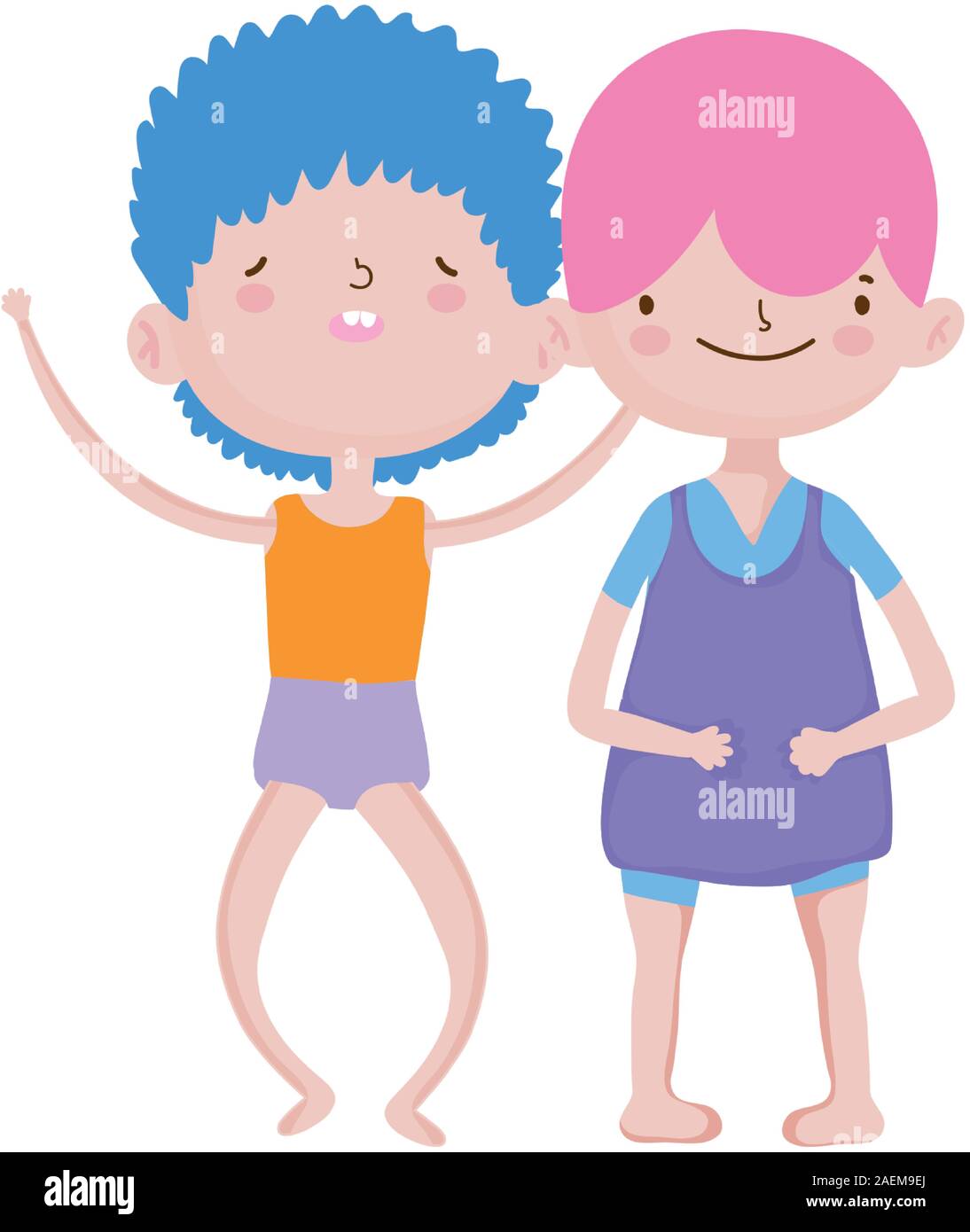cute little boys friends together cartoon characters vector ...