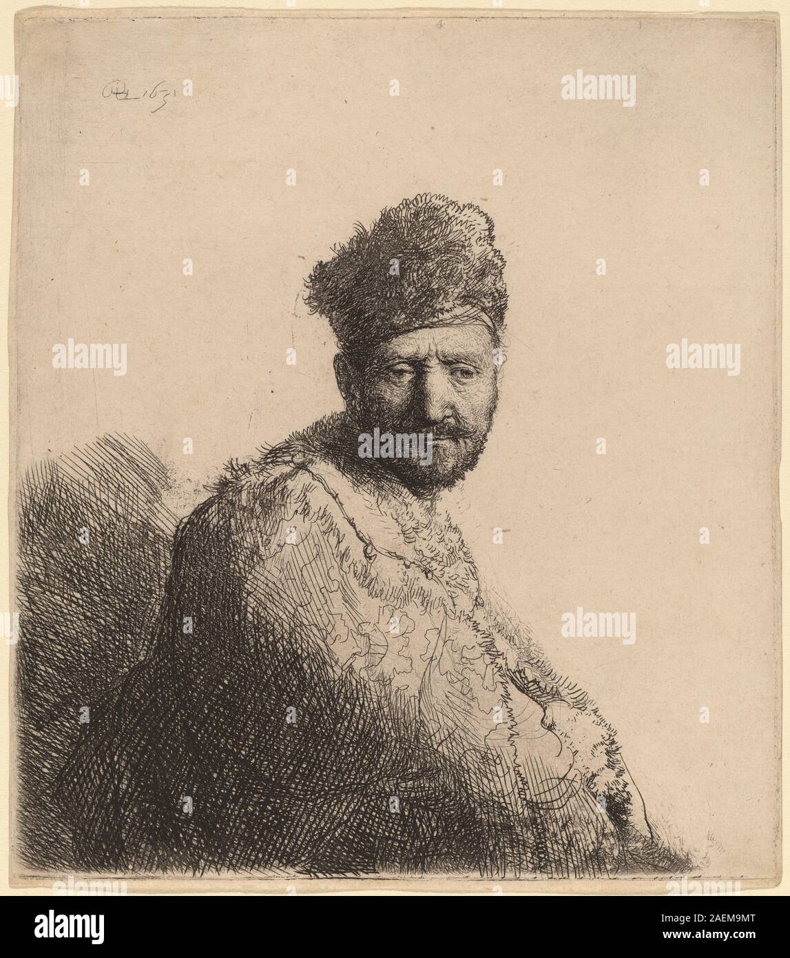 A 1631 portrait by Rembrandt of a bearded man wearing a furred oriental ...
