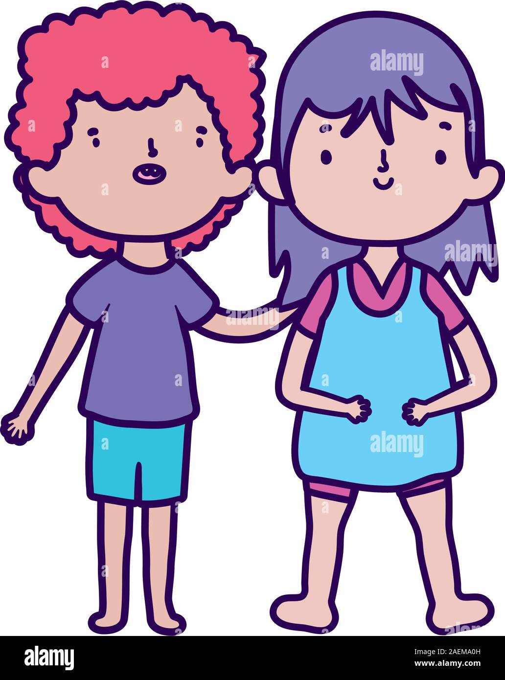 happy little boy and girl cartoon character vector illustration Stock ...