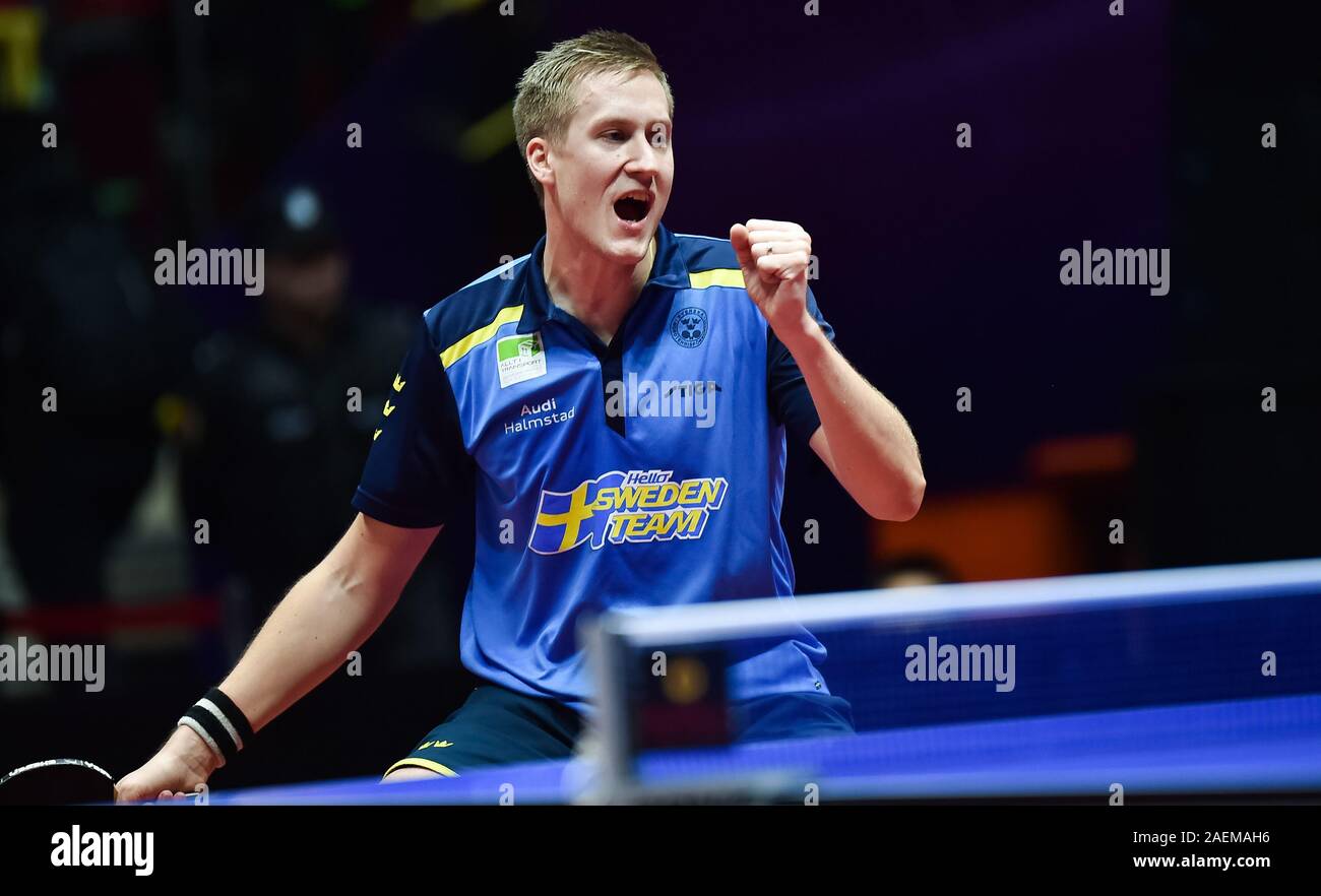 Falck Mattias of Sweden celebrates after scoring against Ovtcharov ...