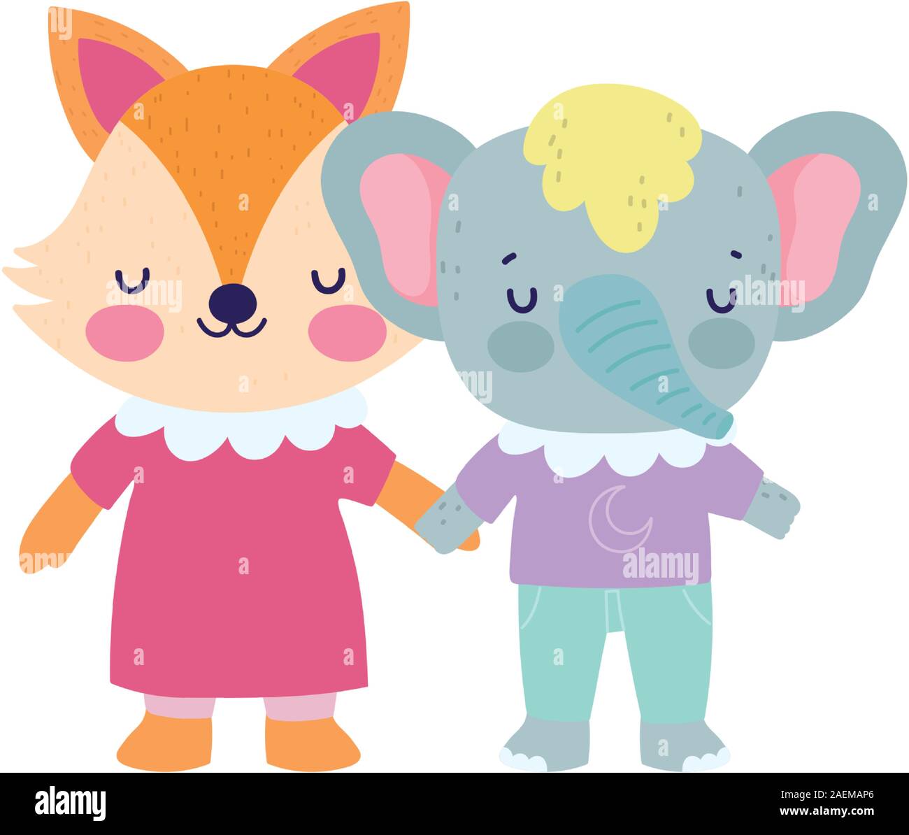 baby shower cute little fox with dress and elephant cartoon vector ...