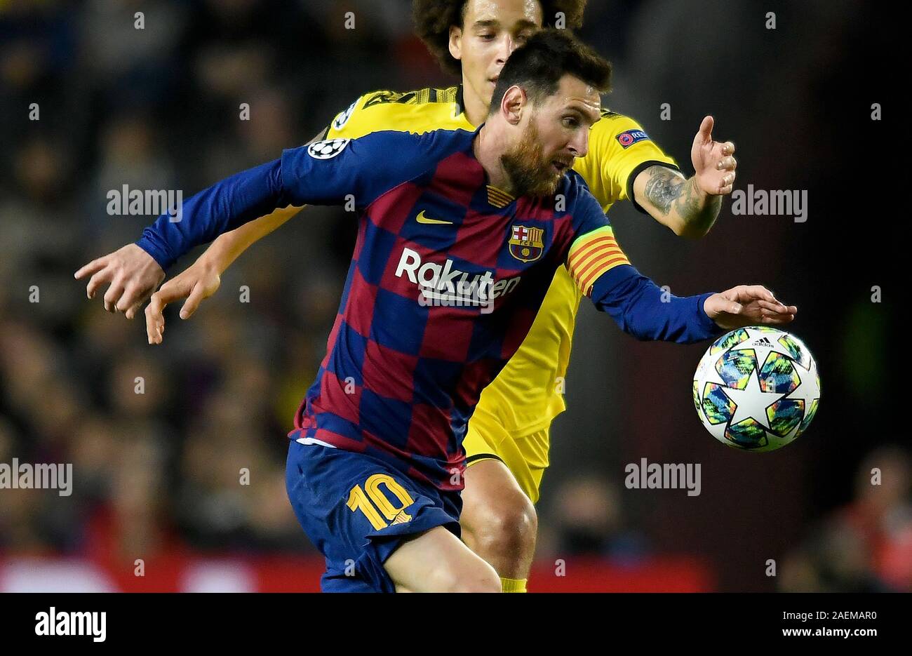 Leo Messi of FC Barcelona celebrates scoring a goal during the ...