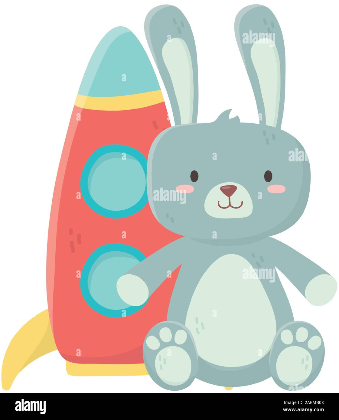 kids toy, rabbit furry and plastic rocket toys on white background ...
