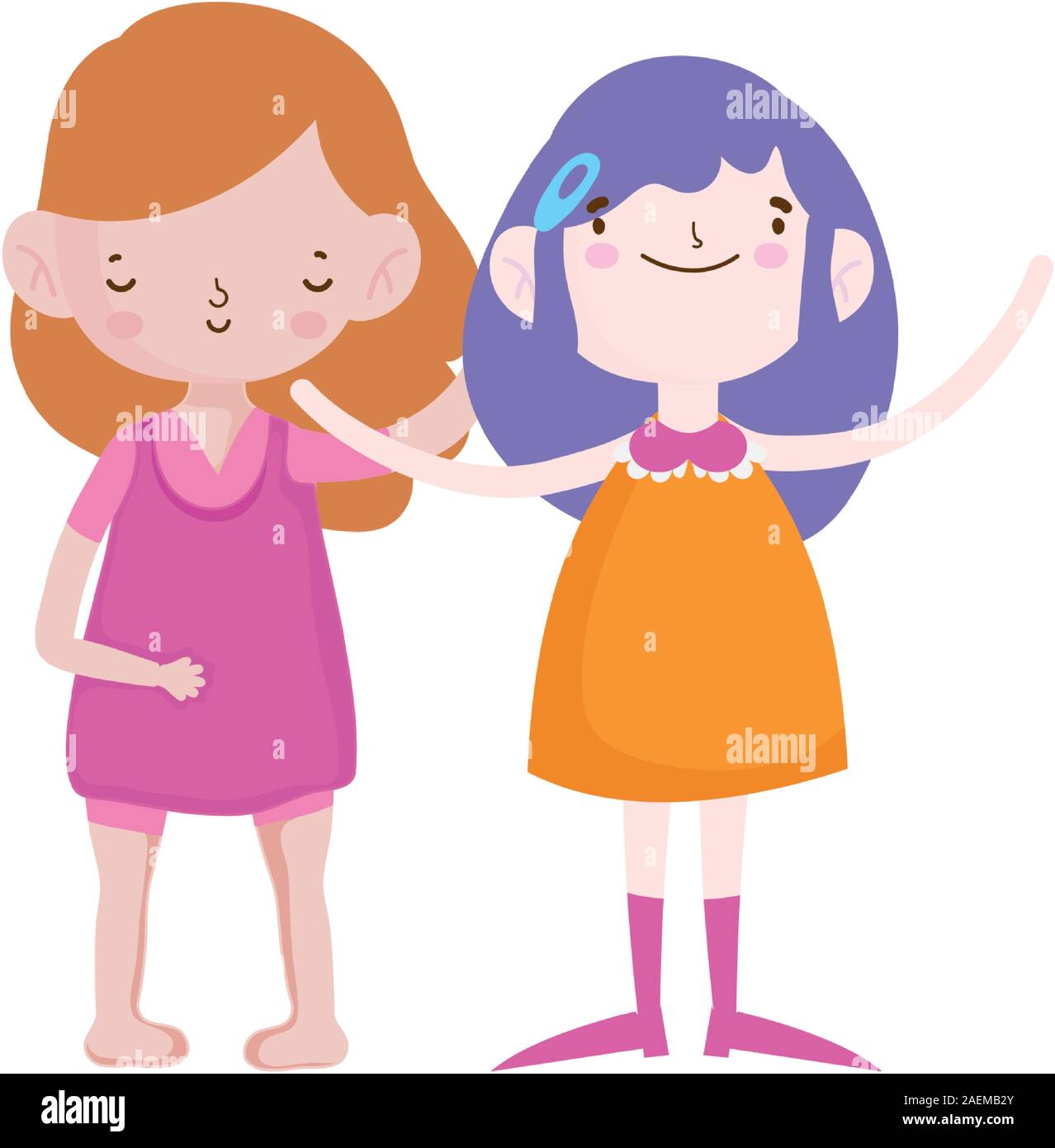 cute little girls happy friends cartoon characters vector illustration ...